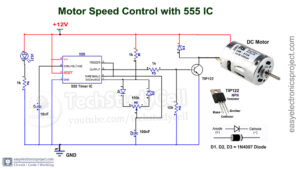 Speed control of DC motor using PWM with 555 IC - 555 Timer Projects