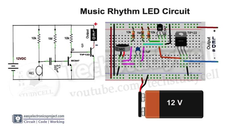 Music Rhythm LED Flashlight Circuit - Electronics Projects 2025