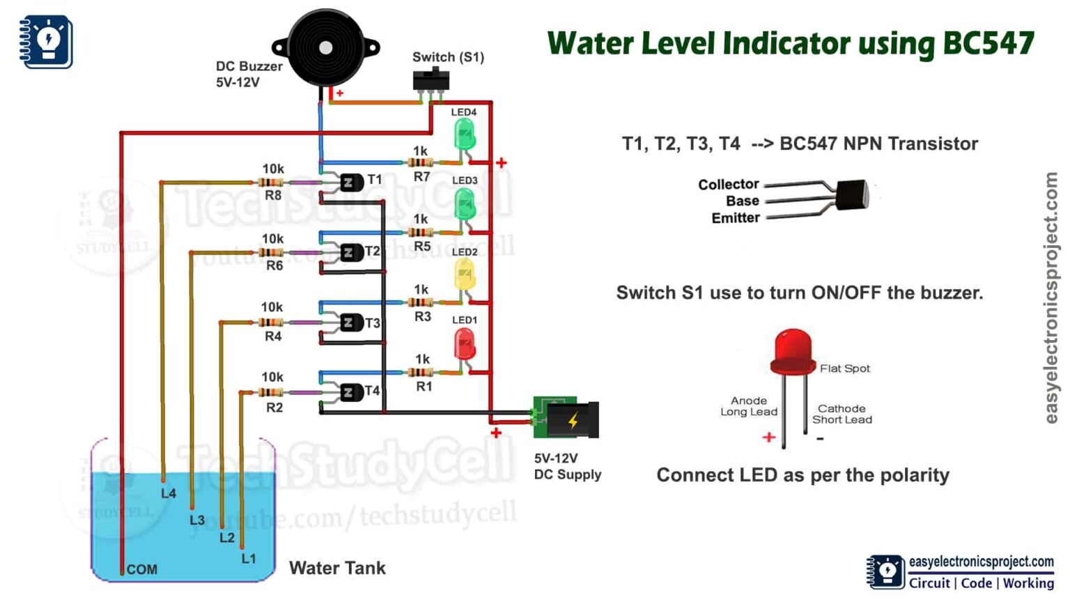 Simple Water Level Indicator with Buzzer - Electronics Projects 2025