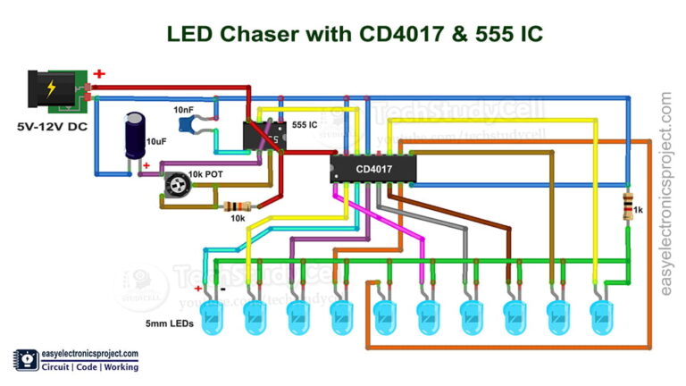 LED chaser lights with 555 timer - Electronics Projects 2021