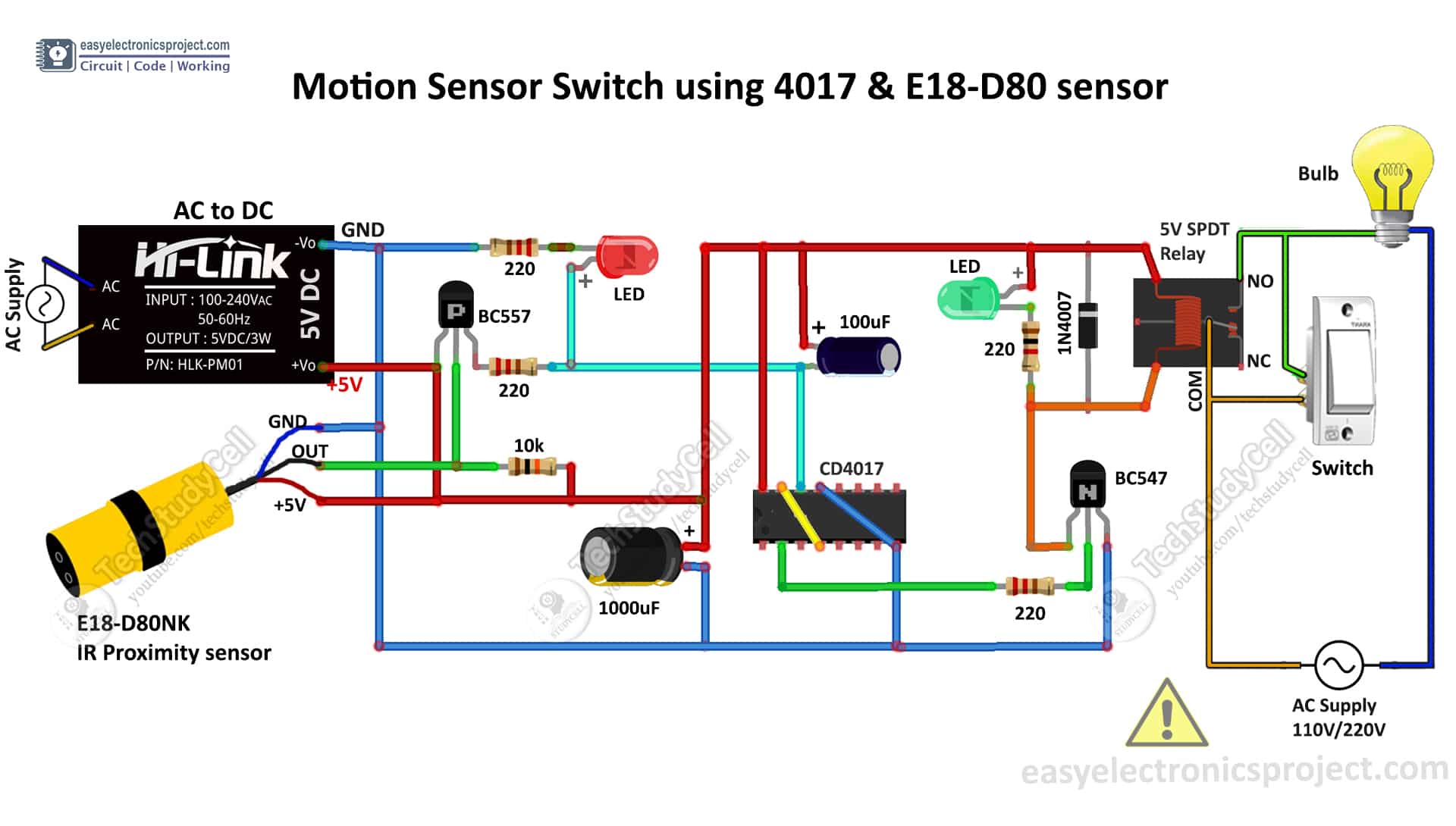 Motion Sensor Light using IR Proximity Sensor & CD4017